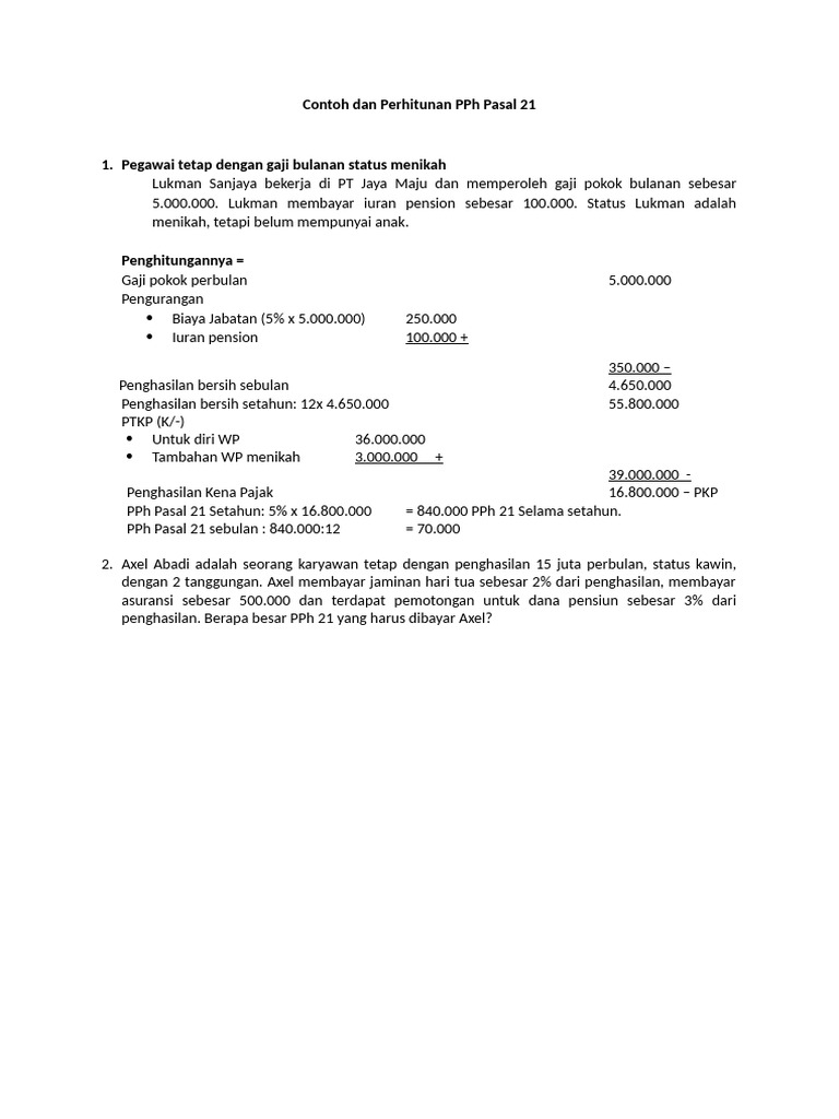 Contoh Perhitungan PPh 21 Karyawan | PDF
