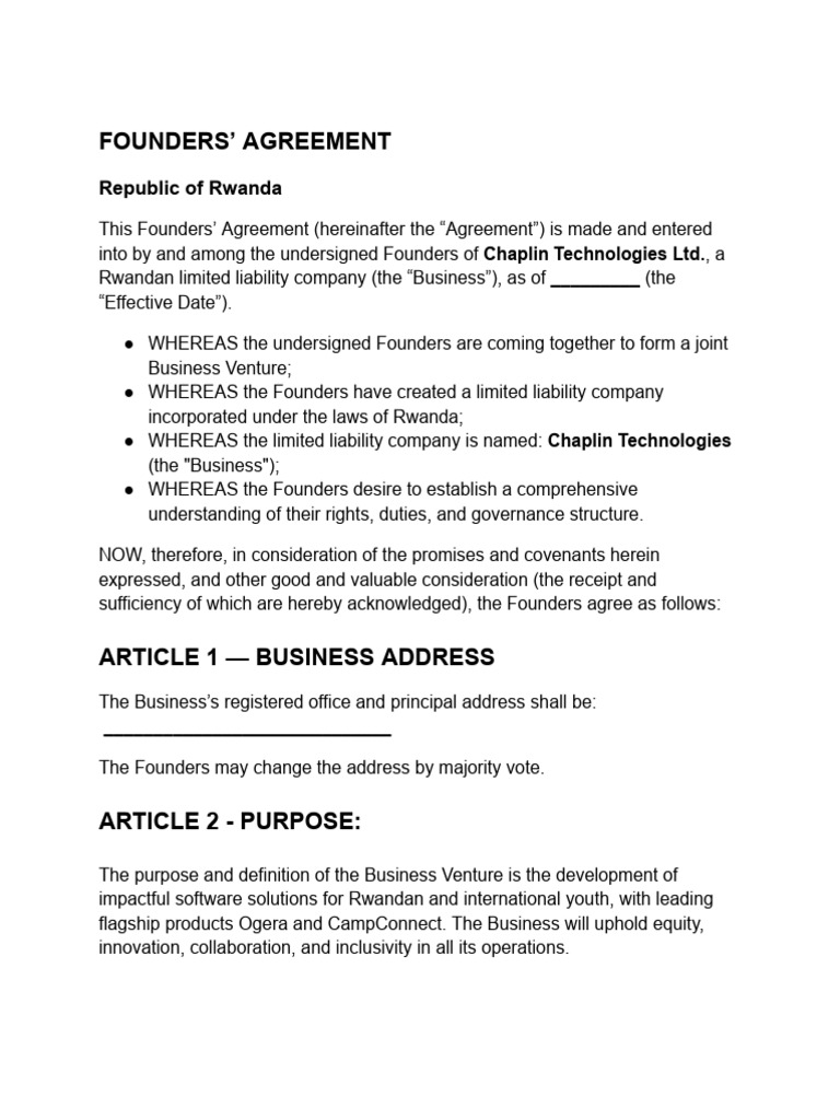 Founders' Agreement | PDF | Business | Intellectual Property