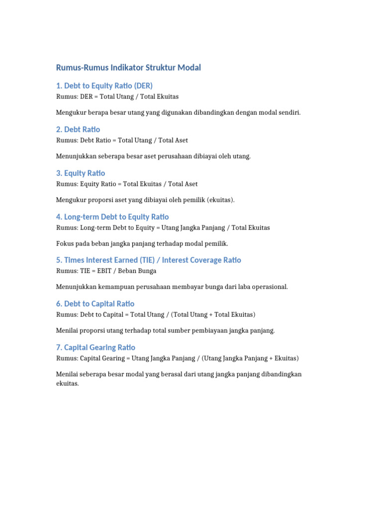 Rumus Indikator Struktur Modal | PDF