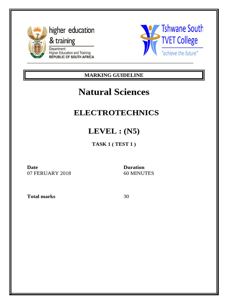 Electrotechnics N5 - Memo (T1-18) | PDF | Electrical Equipment | Power ...