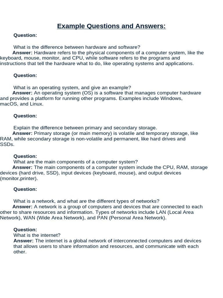 Example Questions and Answers | PDF | World Wide Web | Internet & Web