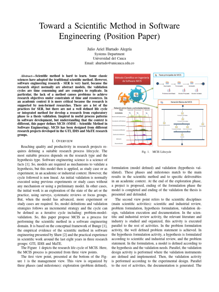 Toward A Scientific Method in Software Engineering (Position Paper ...