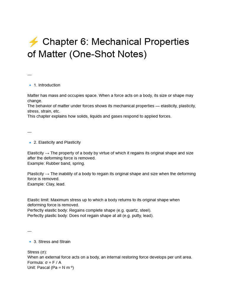 Mechanical Properties of Matter Notes | PDF | Deformation (Engineering ...