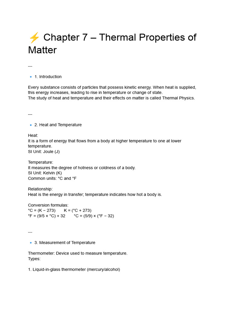 Thermal Properties of Matter Explained | PDF | Thermal Expansion | Heat