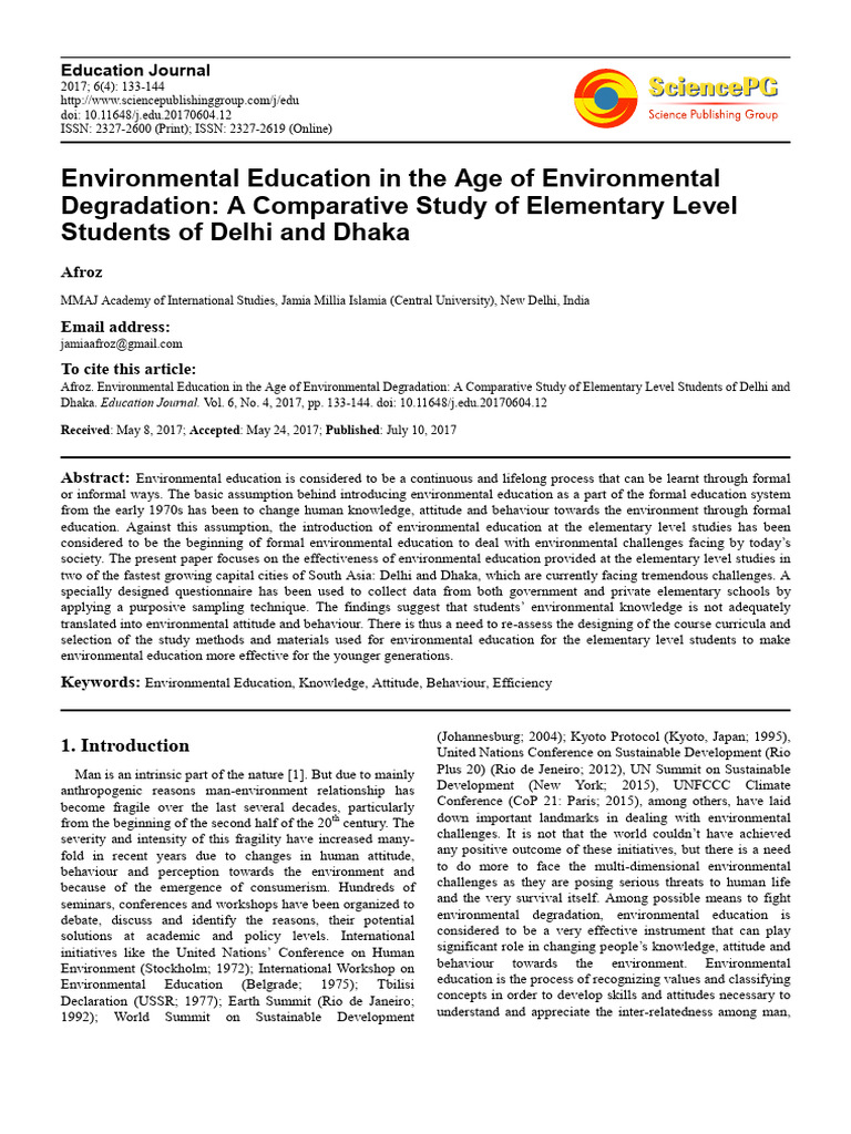Environmental Education in Delhi & Dhaka | PDF | Curriculum | Standard ...