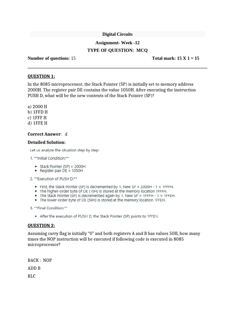 Digital Circuits Assignment 12 | PDF | Digital Electronics | Computer Architecture