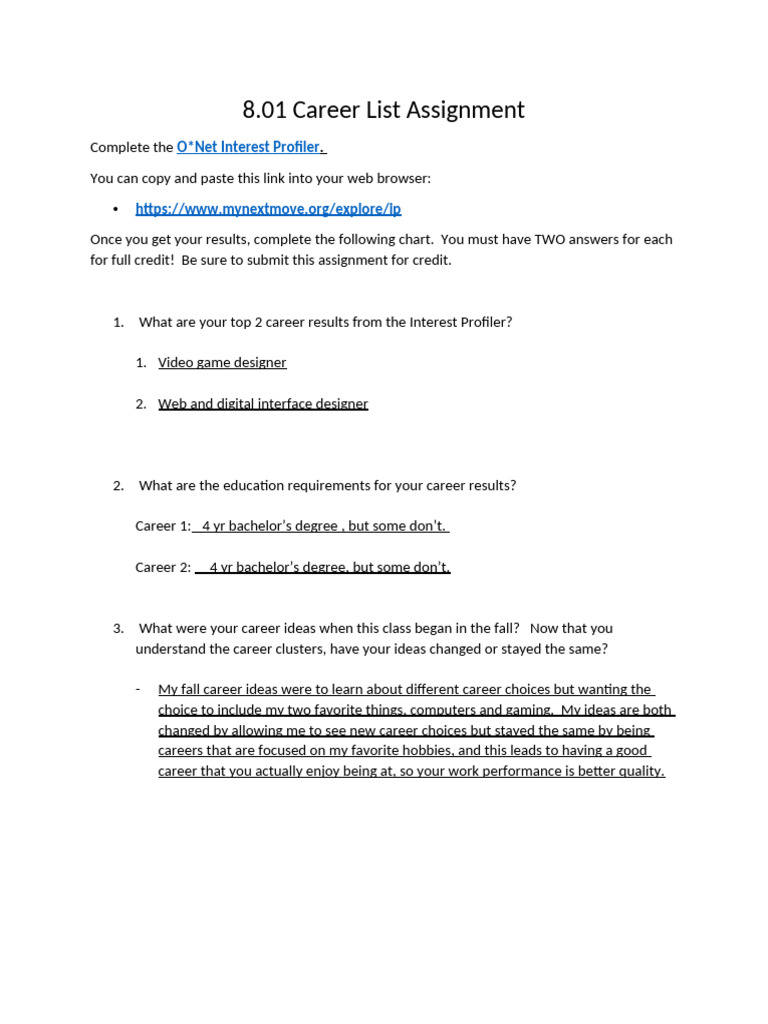8.01 Career List Assignment | PDF