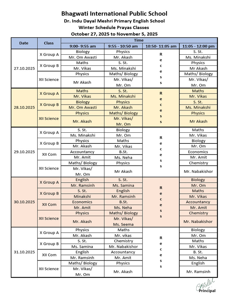 Winter Schedule Prayas Classes for Classes X and XII | PDF | Natural ...
