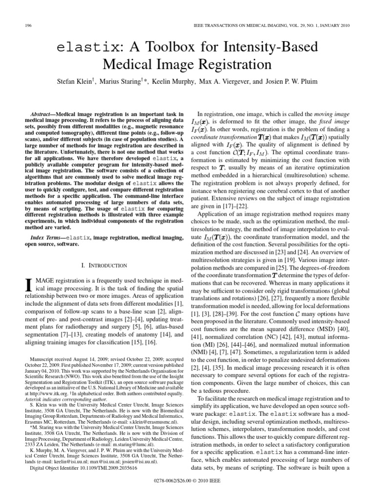 Elastix A Toolbox For Intensity-Based Medical Image Registration | PDF ...