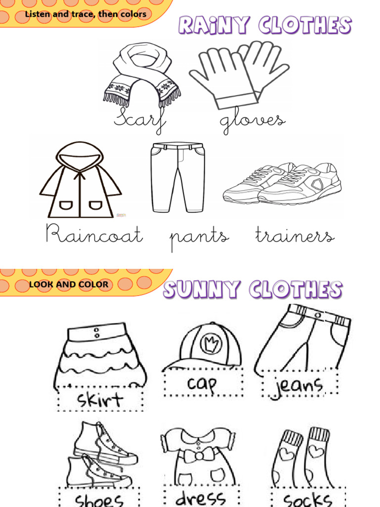 Rainy and Sunny Clothes Coloring Guide | PDF