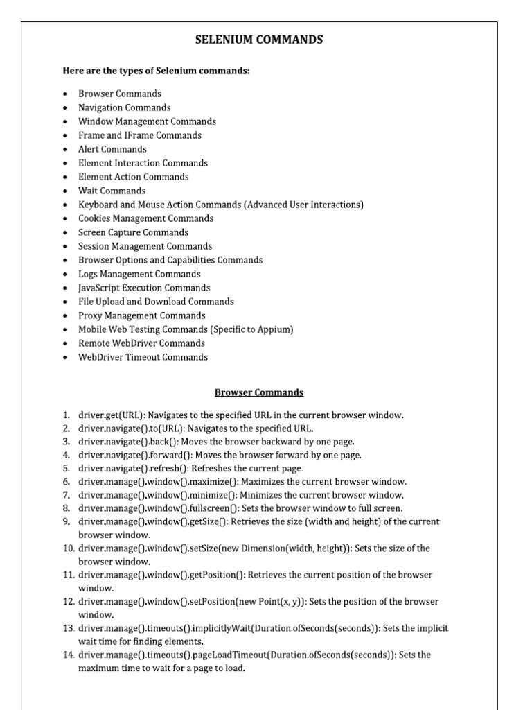 Selenium Cheat Sheat | PDF