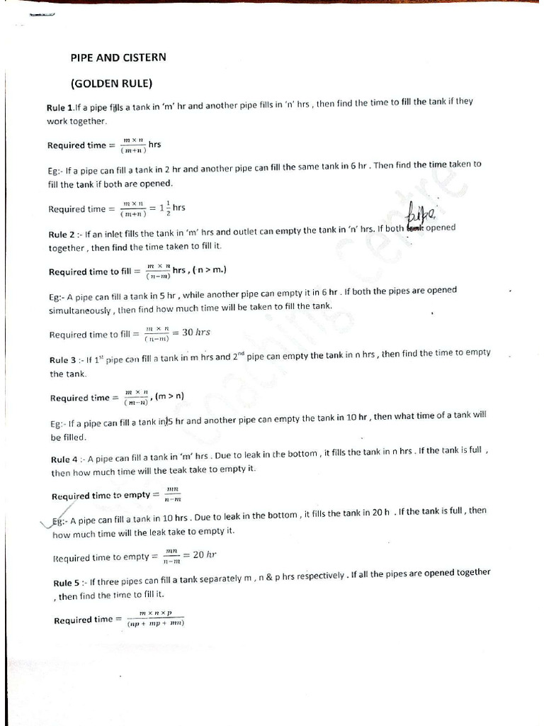 Pipe and Cistern (Golden Rule) | PDF