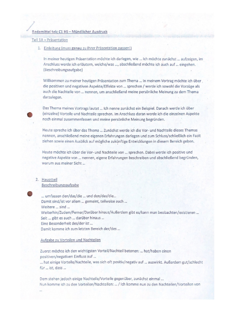 Redemittel Mündlicher Ausdruck Telc C1 Hochschule | PDF