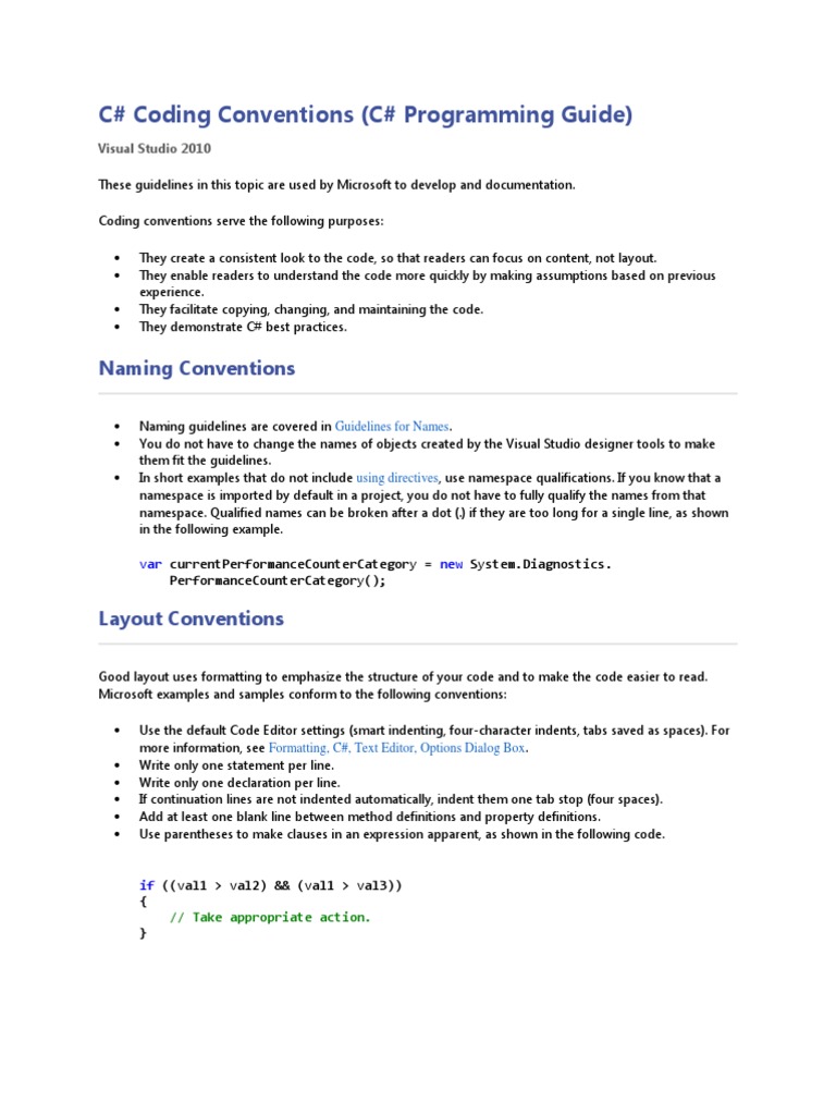 Microsoft C Coding Conventions Pdf C Sharp Programming Language C Programming Language