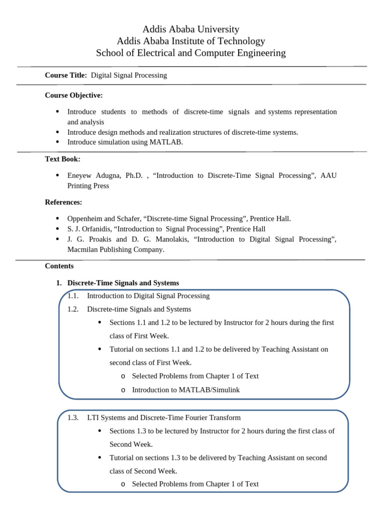 Digital Signal Processing Course Overview | PDF | Discrete Fourier ...
