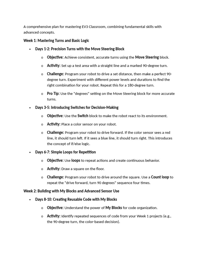 Ev3 Classroom Learning Plan | PDF | Robot | Robotics