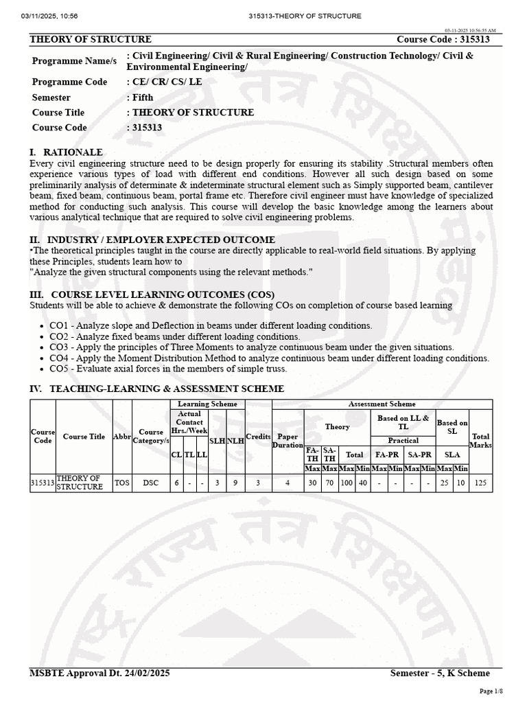 Theory of Structure Course Overview | PDF | Beam (Structure) | Bending