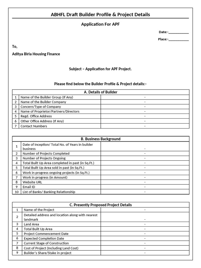 Revised ABHFL Draft Builder Profile | PDF