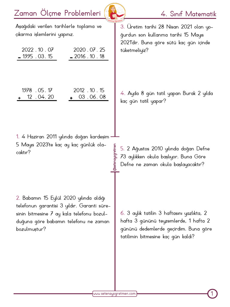 4.-Sinif-Zaman-Olcme-Problemleri | PDF