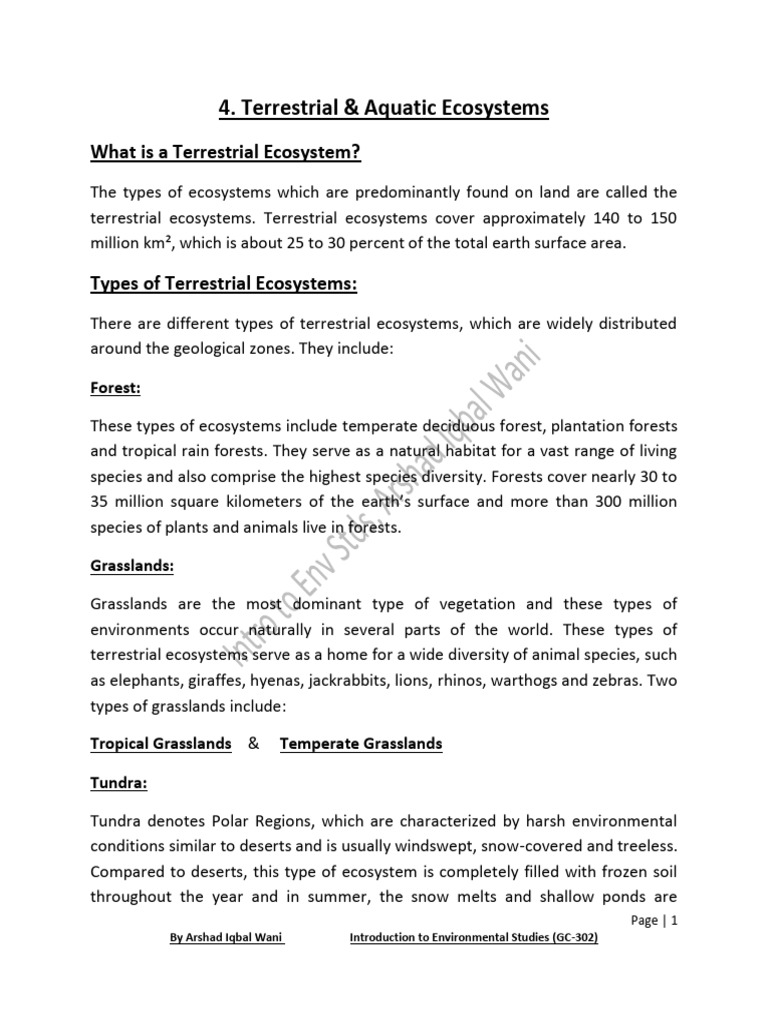 Terrestrial & Aquatic Ecosystems | PDF | Habitat | Aquatic Ecosystem