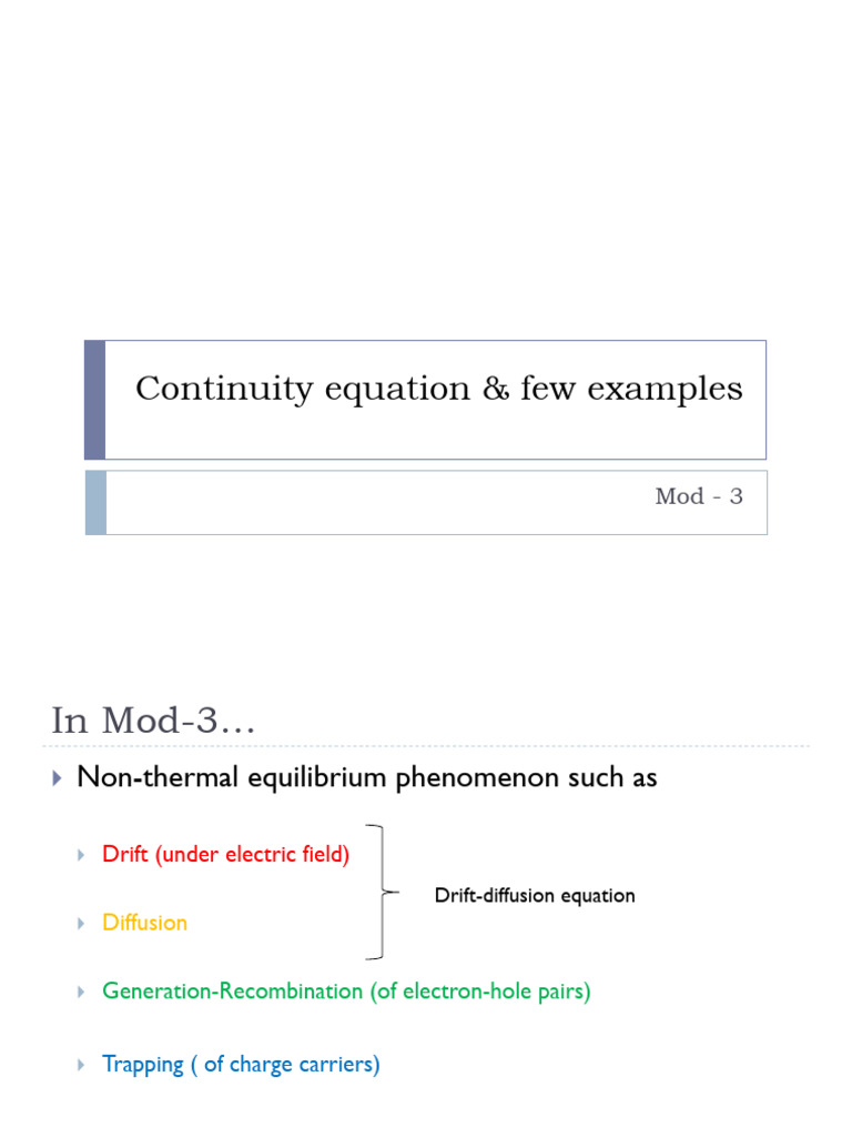 Continuity Equation for Holes Explained | PDF | Atomic Physics ...