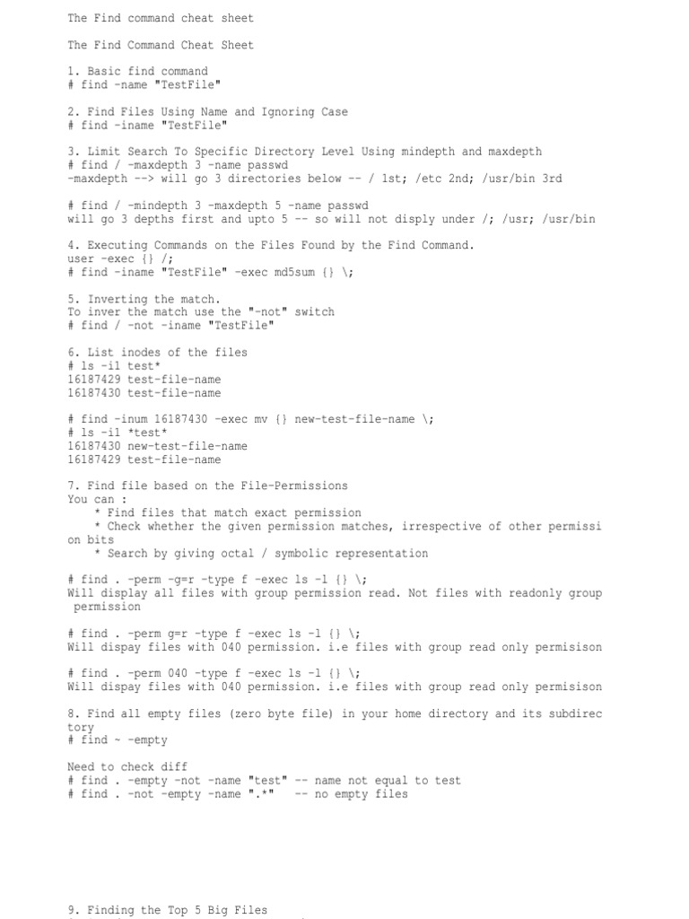 Find Cheat Sheet | PDF