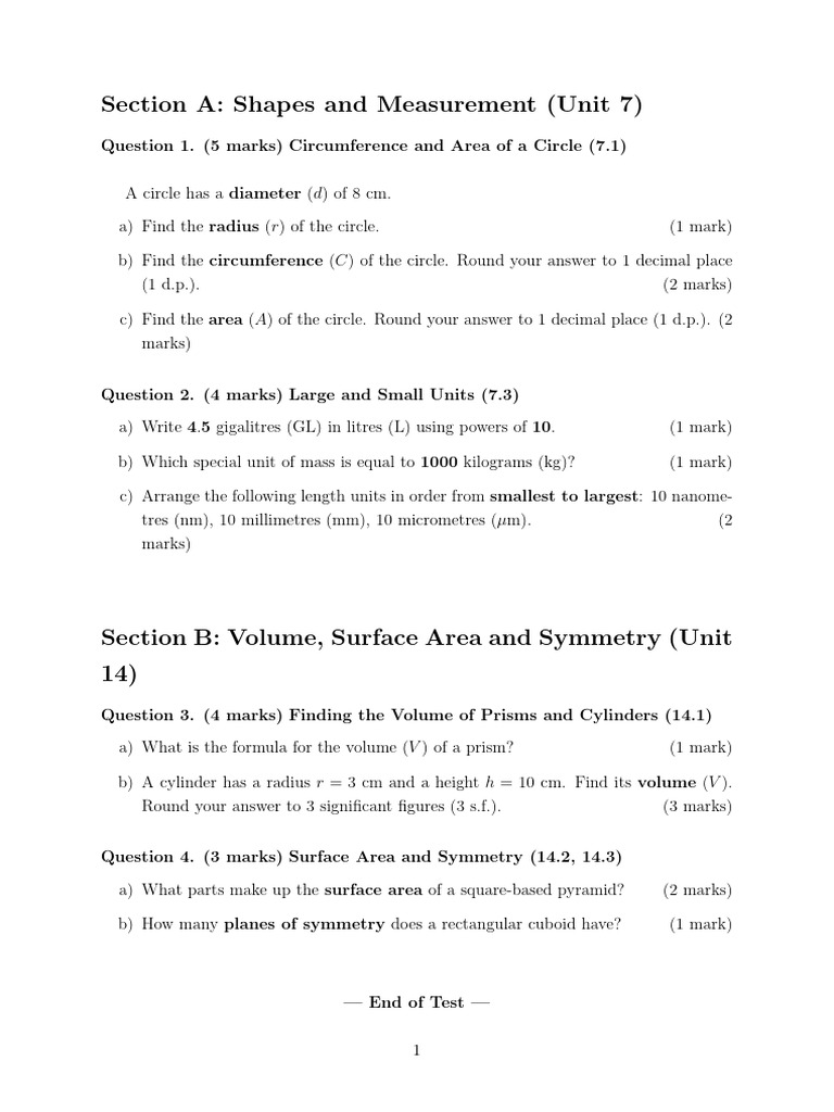 Circle and Prism Measurement Questions | PDF