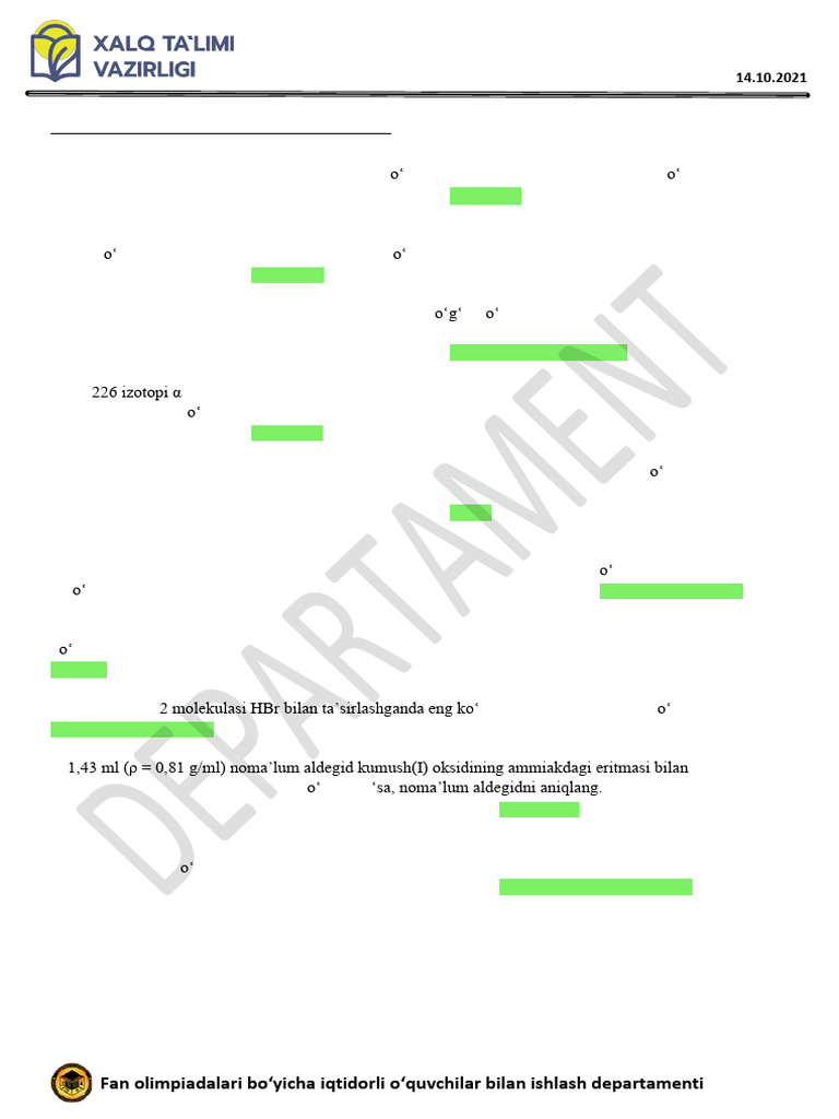 11 kimyo savollar UZB (2) | PDF