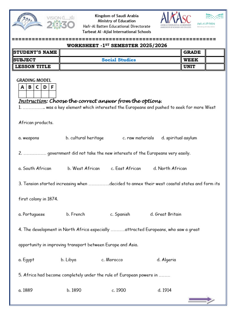 Social Studies Worksheet: Africa Colonization | PDF | International ...