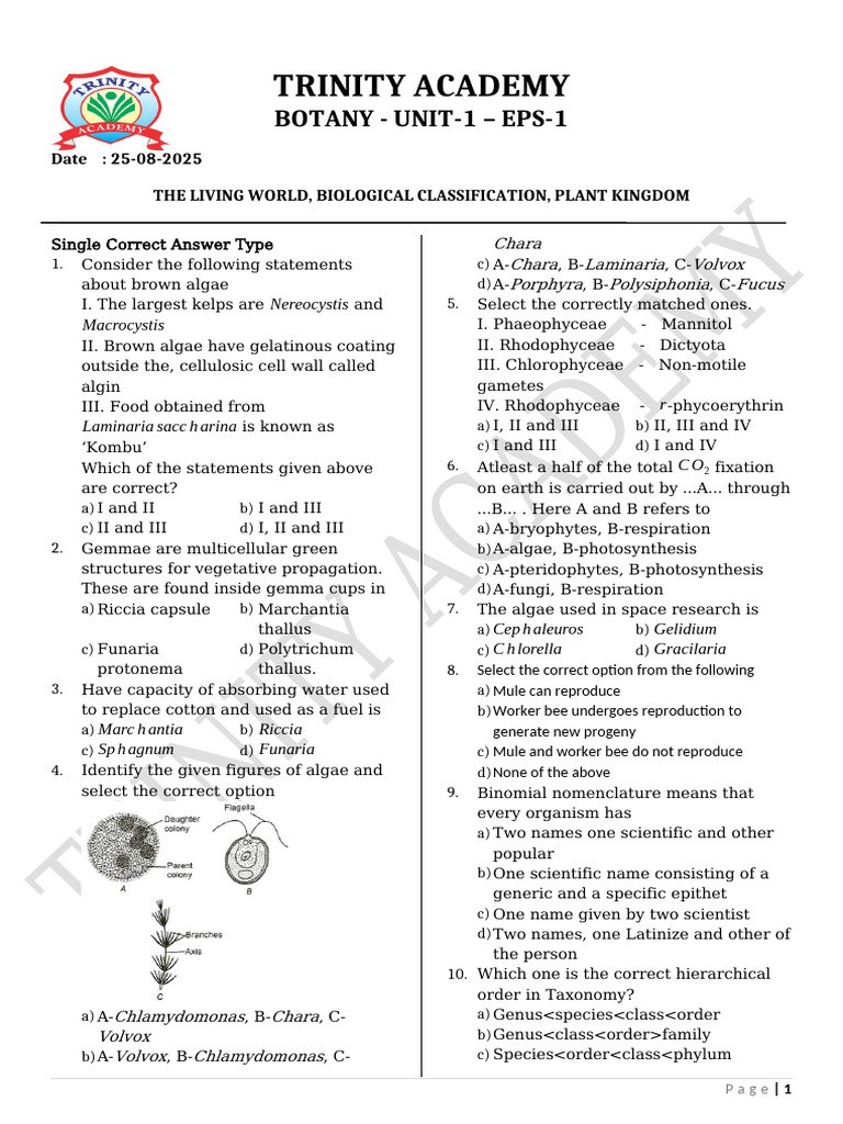 25th Aug 12th Grade Botany Unit 1 Eps 1 | PDF | Species | Taxonomy ...