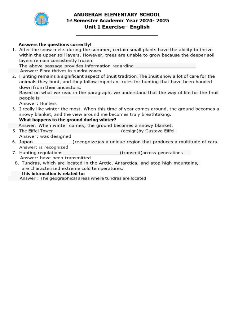 Grade 6 Unit 1 Exercise | PDF