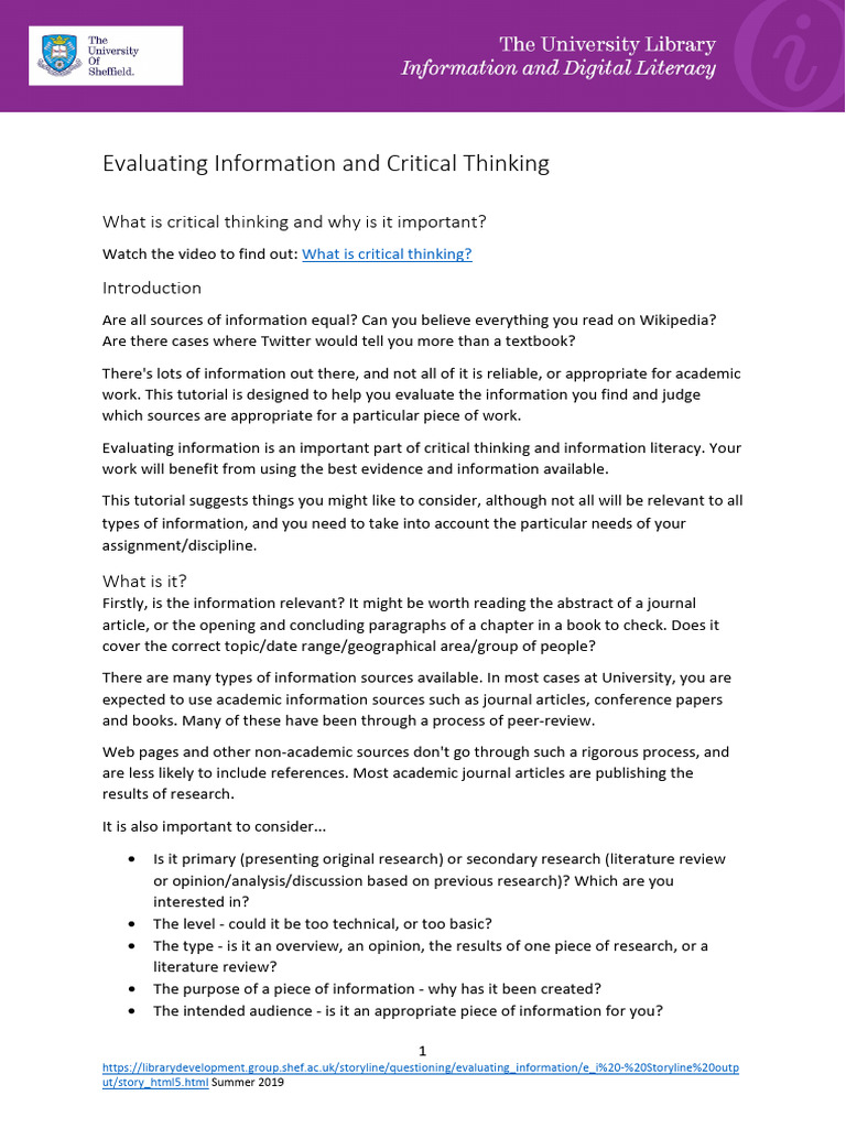 Evaluating Information Critical Thinking | PDF | Critical Thinking ...