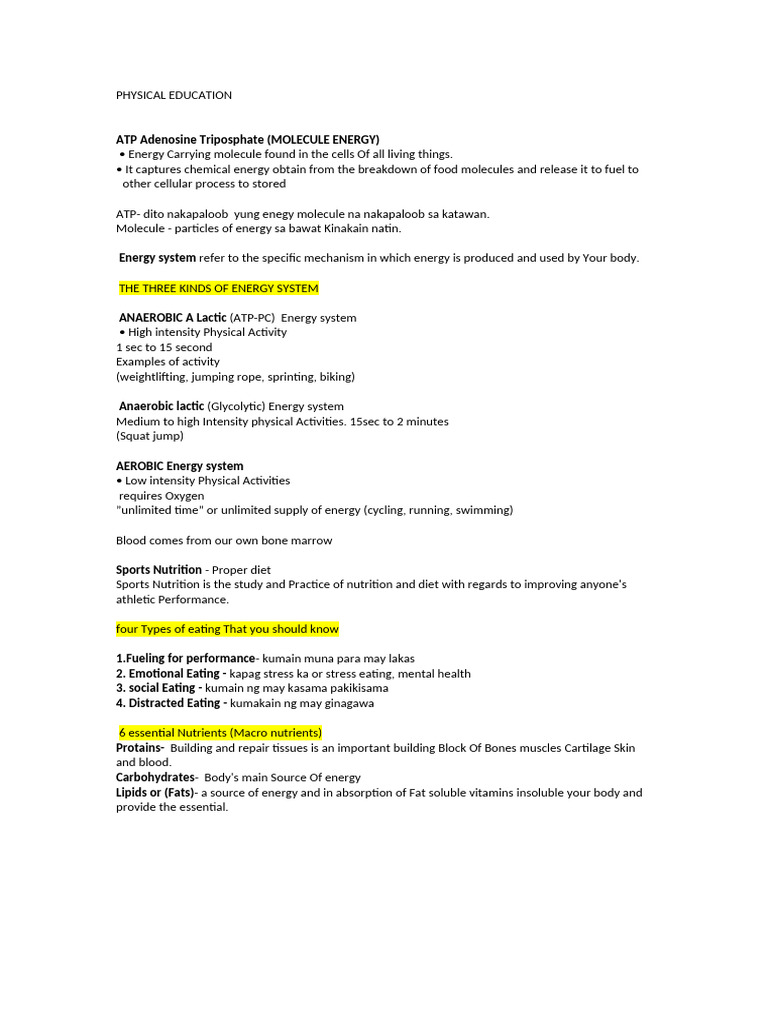 Energy Systems and Sports Nutrition Guide | PDF | Heart | Sports Nutrition