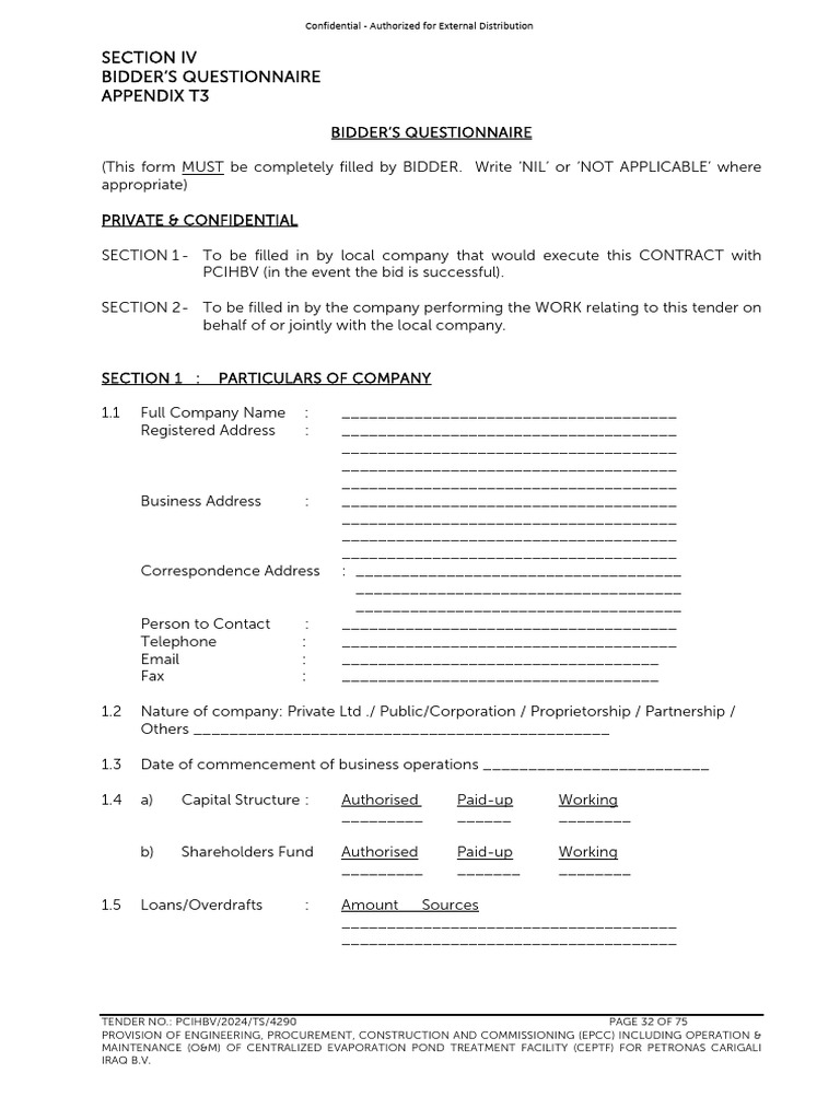 Appendix t3 - Bidder's Questionnaire | PDF | Business Economics ...