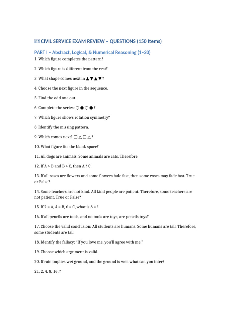 CSC Exam Reviewer Questions | PDF | Argument | Mathematics