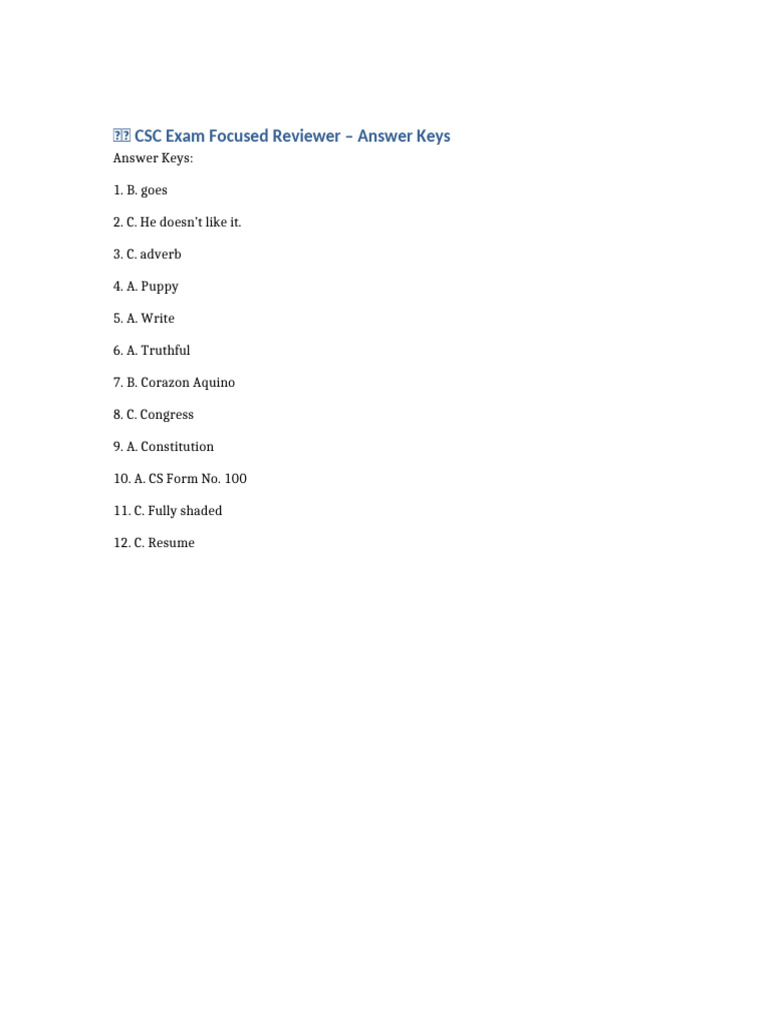 CSC Focused Reviewer Answers | PDF