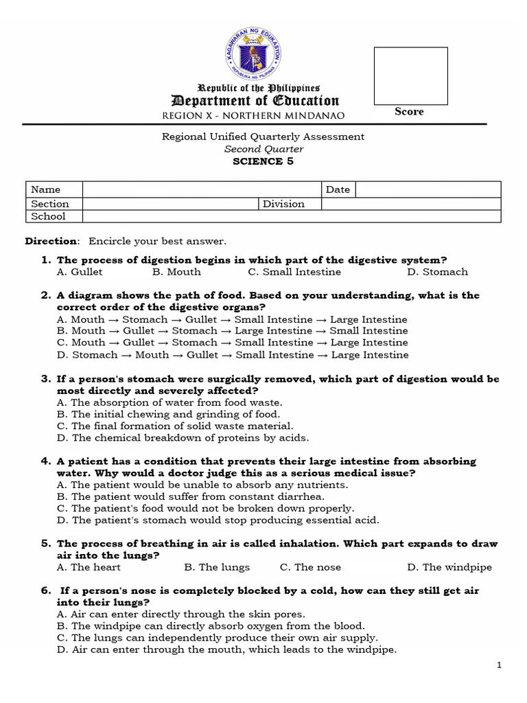 Science 5 2nd QUARTER Regional Unified Quarterly Assessment | PDF ...