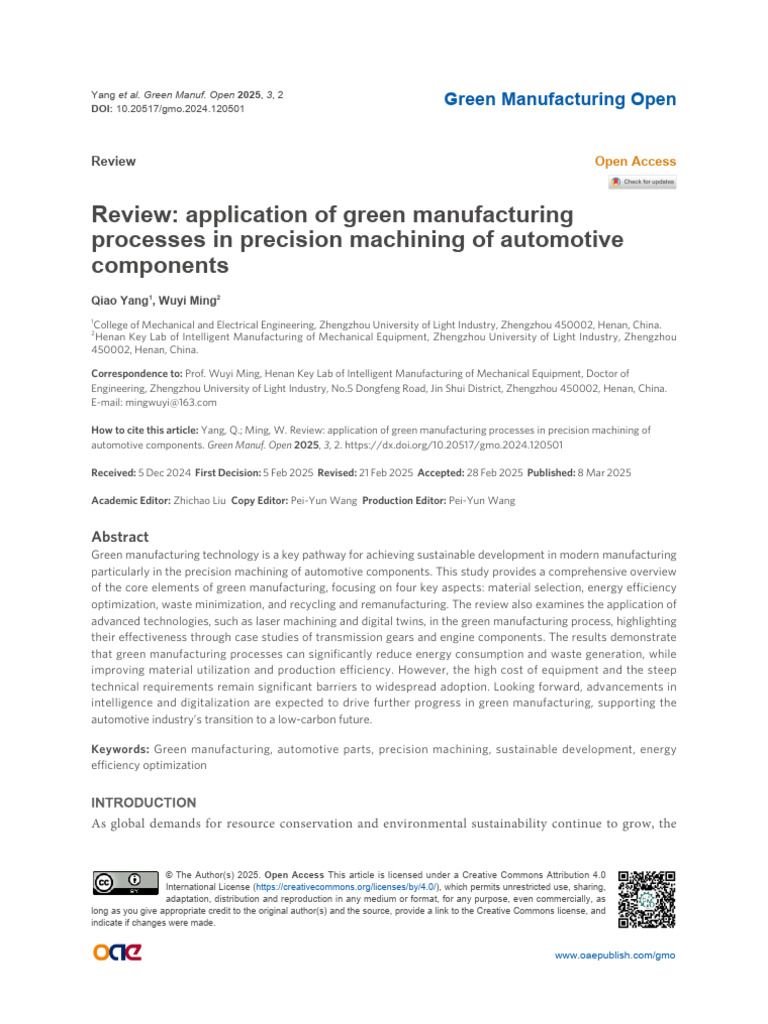 Green Manufacturing in Automotive Machining | PDF | Energy Conservation ...