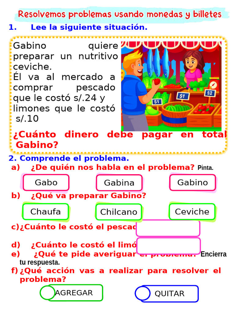 F. Resolvemos Problemas (+) Usando Monedas y Billetes. | PDF