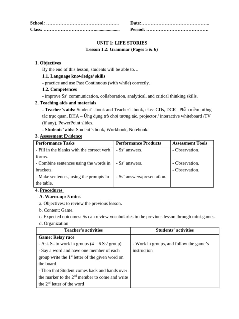 Unit 1 - Lesson 1.2 - Grammar - Pages 5 & 6 English 12 | PDF ...