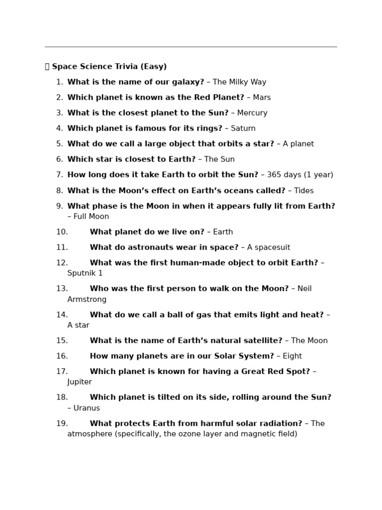 Space Science Questions ChatGPT | PDF | Planets | Stars