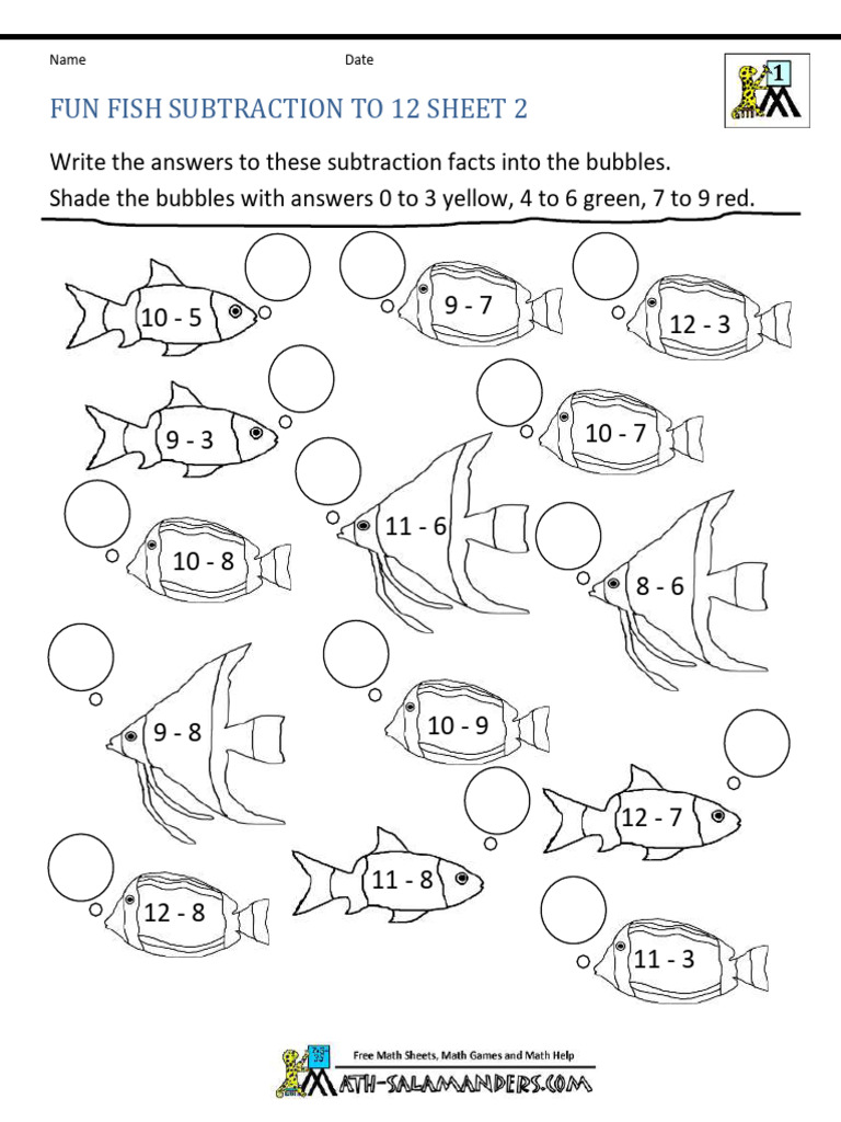 Fun Fish Subtraction Worksheet 2 | PDF