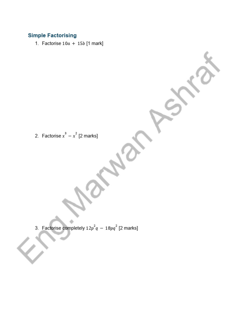 IGCSE Algebra Practice Questions - W | PDF