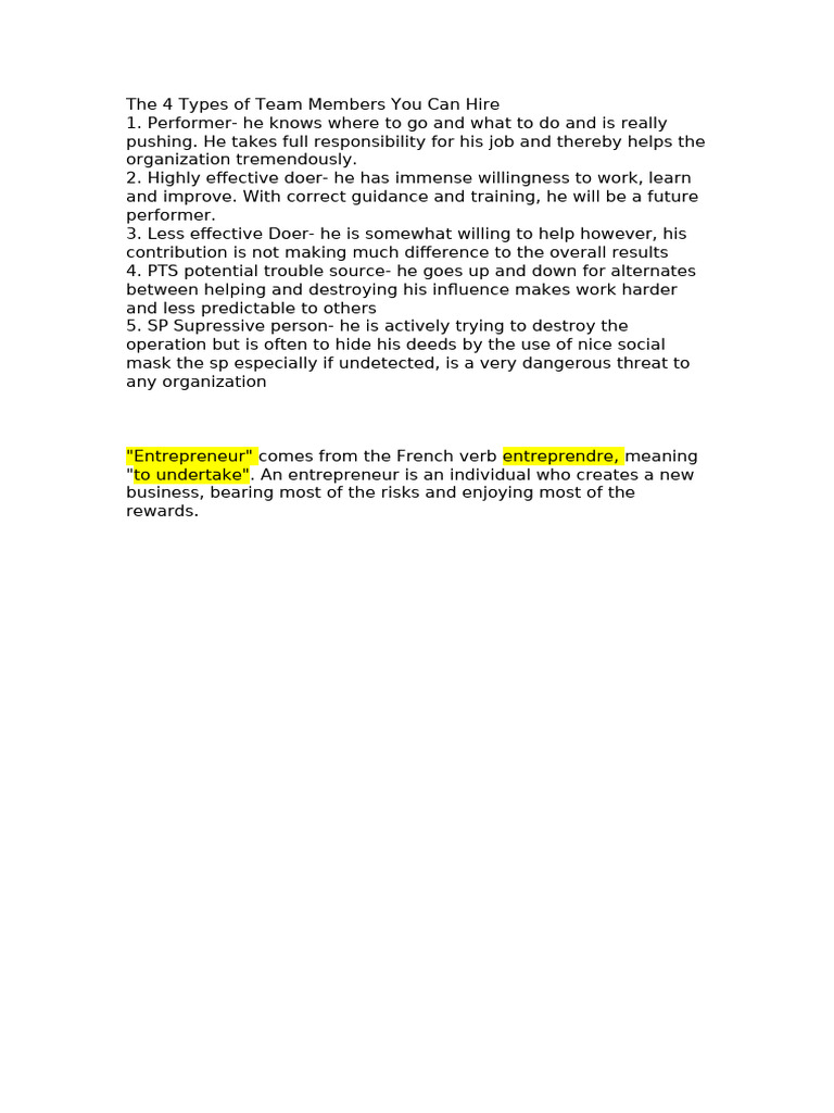 Types of Team Members Explained | PDF