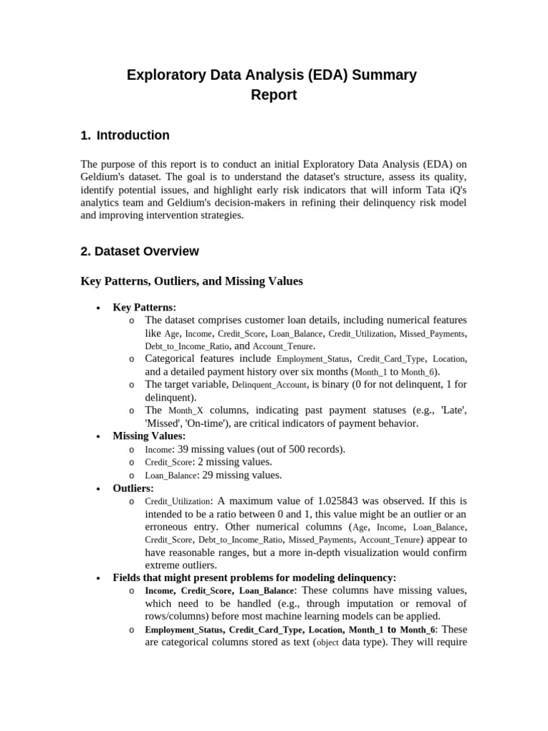 Geldium EDA Report: Delinquency Insights | PDF | Credit Score | Data ...
