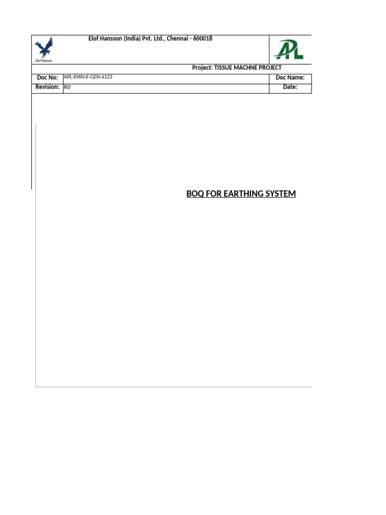 Apl Ehin 100 e Gen Boq For Earthing System | PDF | Welding | Construction