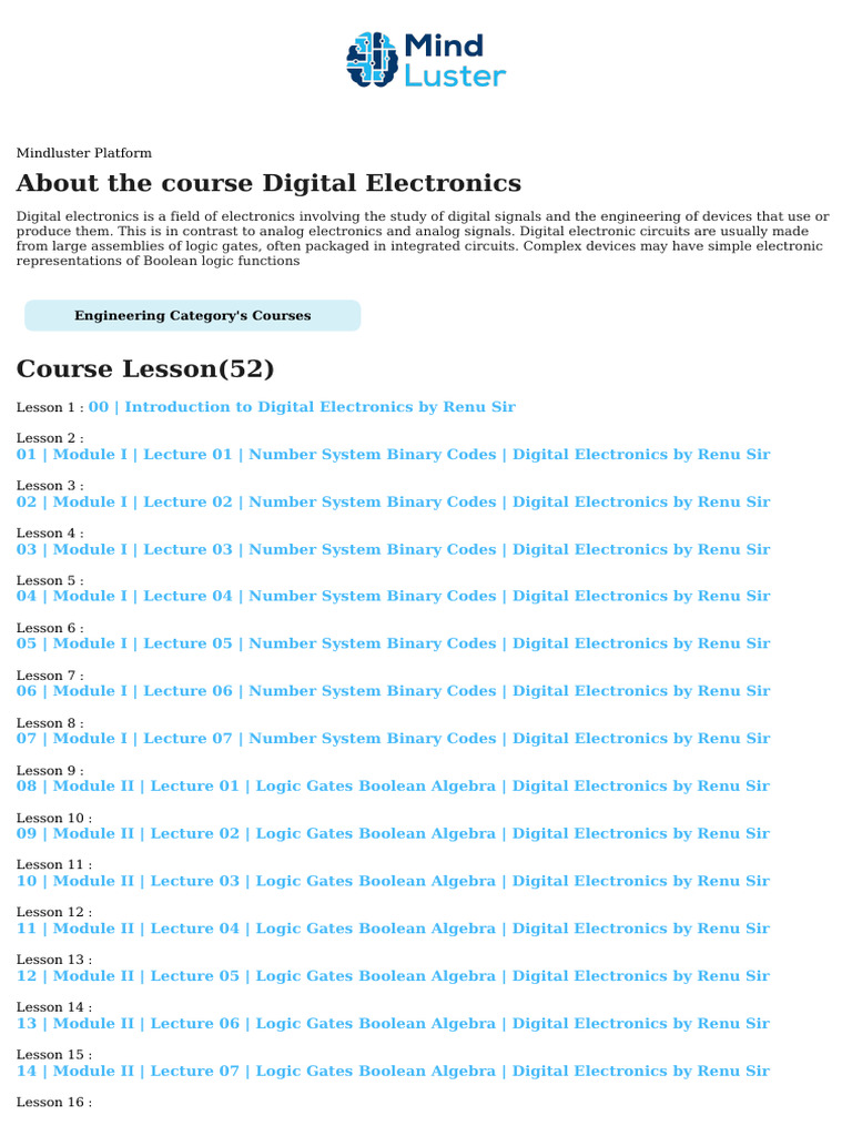 Digital Electronics Course Overview | PDF | Digital Electronics ...