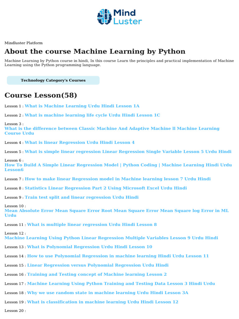 Machine Learning by Python Course Content (1) | PDF | Support Vector Machine | Regression Analysis