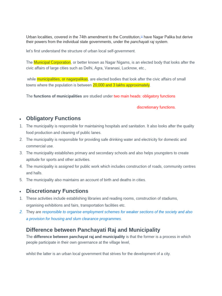 Urban Local Self Govt. | PDF | Government | Governance