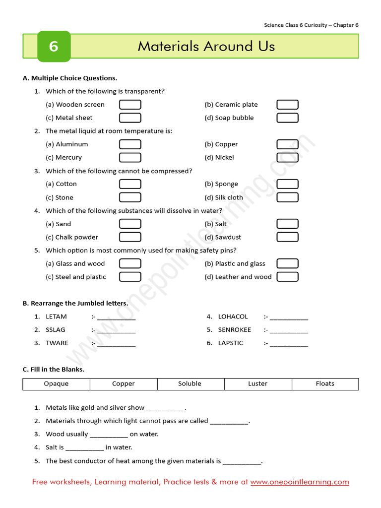 Curiosity Class 6 Science Chapter 6 Materials Around Us | PDF | Water ...